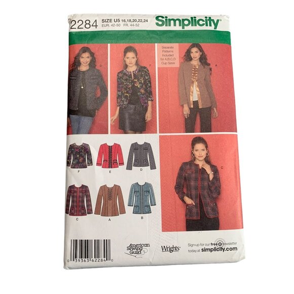 Simplicity | Other | Simplicity 2284 Misses Jacket Sewing Pattern Sizes ...